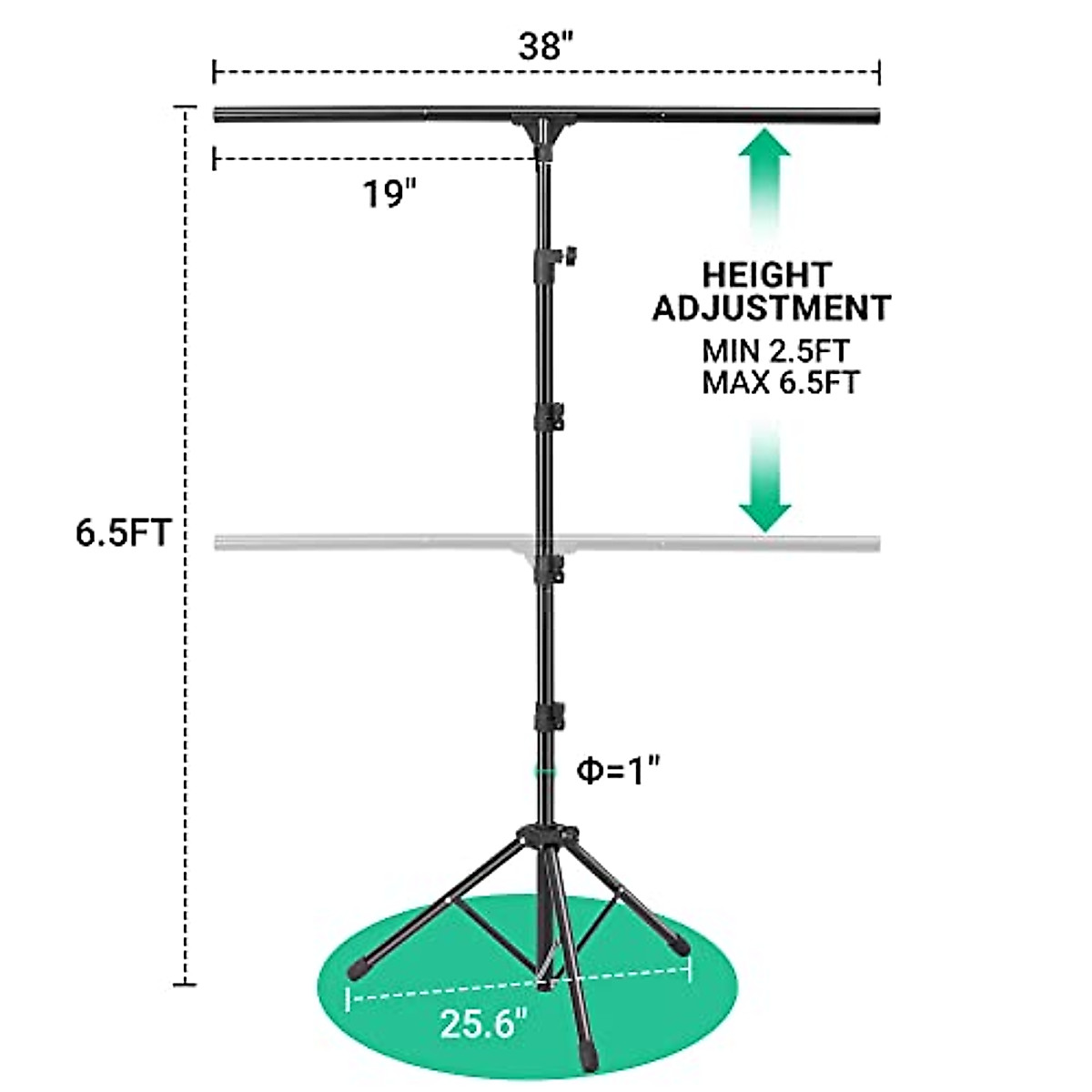 Coliflor T-Shape Portable Backdrop Stand, 6.5x3.2ft Adjustable Photo Background Stand Kit, Sturdy Small Back Drop Holder with 4 Spring Clamps, Carry Bag for Parties, Photography and Video Studio