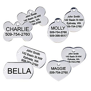 GoTags Personalized Dog Tags in Stainless Steel, Includes Glow in The Dark Tag Silencer to Reduce Noise and Protect Tag and Engraving, No Noise, Quiet Pet Tags, 2 Side Engraving, (Bone Shape)