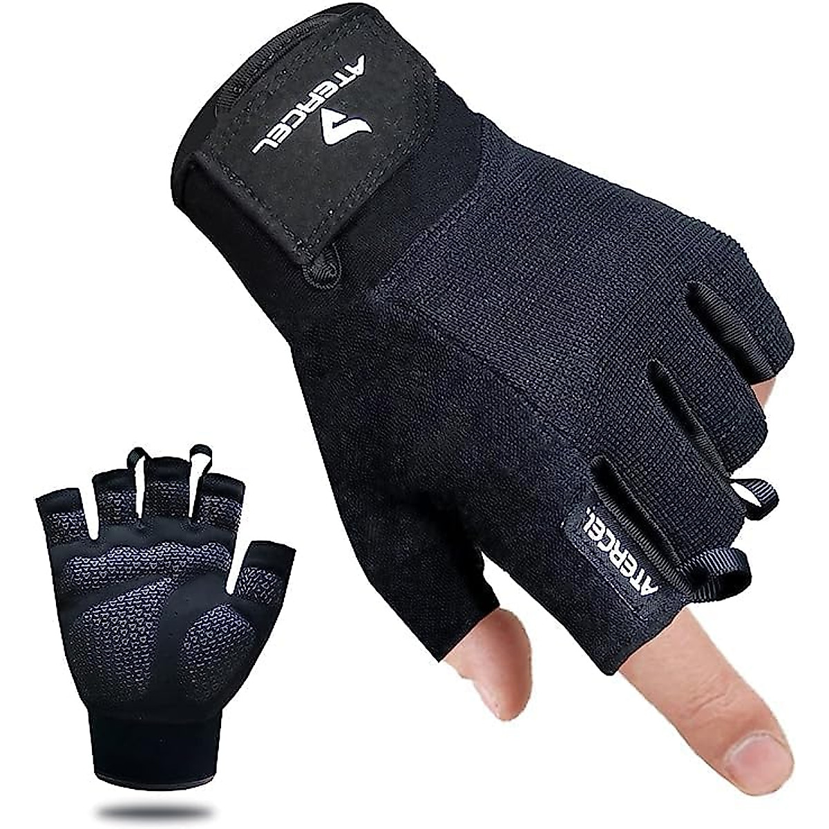 ATERCEL Workout Gloves for Men and Women, Exercise Gloves for Weight Lifting, Cycling, Gym, Training, Breathable and Snug fit (Black, M)