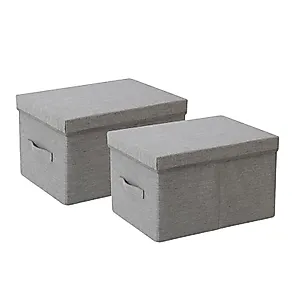 CANFOD Collapsible Storage Bins with Lids2 Pack, Storage Box Bins, Organizer Bins, Storage Bins for Clothes (S(13.7x11.0x7.1) for 8-10 T-shirts, Light Grey)