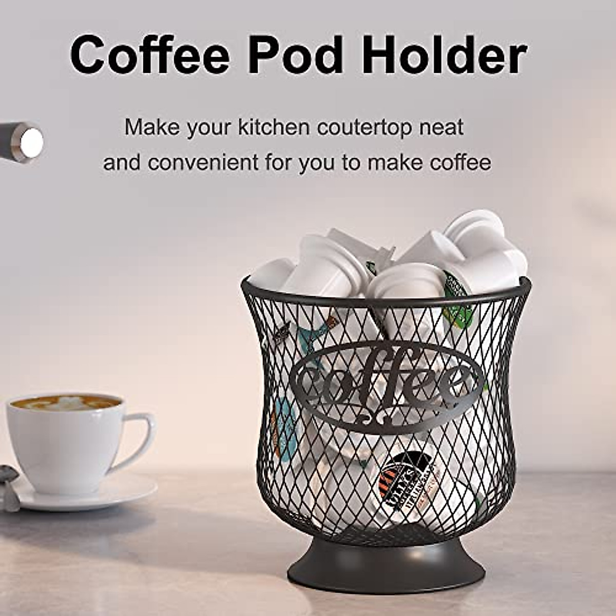 ITHSKUILL Coffee Pod Holder, Sturdy K Cup Organizer, Large Capacity K Cup Storage for Keuring Espresso Capsule Coffee Creamer, Easy to Refill and Organize for Cafe Bar, Coffee Bar Decor