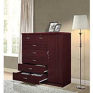 Hodedah 7 Drawer Jumbo Chest, Five Large & Two Smaller Drawers with Two Lock, Hanging Rod, and Three Shelves | Mahogany, 17.76" D X 47.24" W X 48.39" H