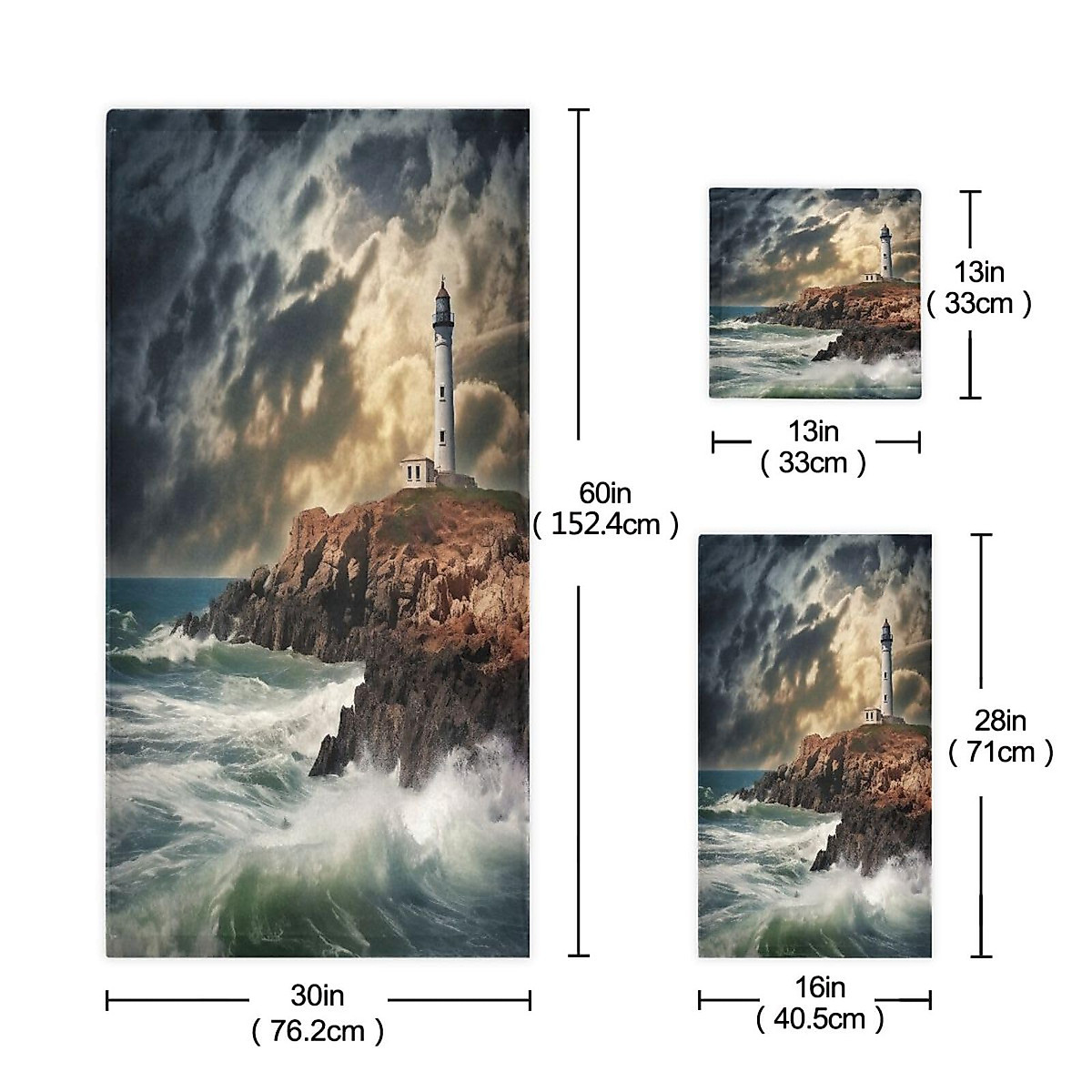 Flradish Lighthouse Towels 3 Pack Bath Towels for Bathroom Set Soft Cotton Highly Absorbent Lightweight & Quickdry Towel Set 1 Bath Towel,1 Hand Towel,1 Washclothe