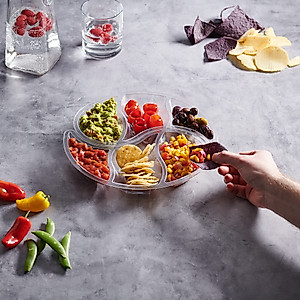 PlasticPro 2 Section Divided Plastic Serving Food Tray Yin Yang 2 Part Double Section Decorative Dish for Parties and Hosting, 1 Set of Clear