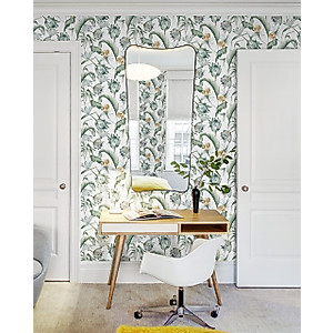 GloryTik 16.14" x 78.7" Green Leaf Floral Peel and Stick Wallpaper - Green and Blue Contact Paper, Removable Self-Adhesive, Waterproof Mural for Room Walls, Cabinets Decor