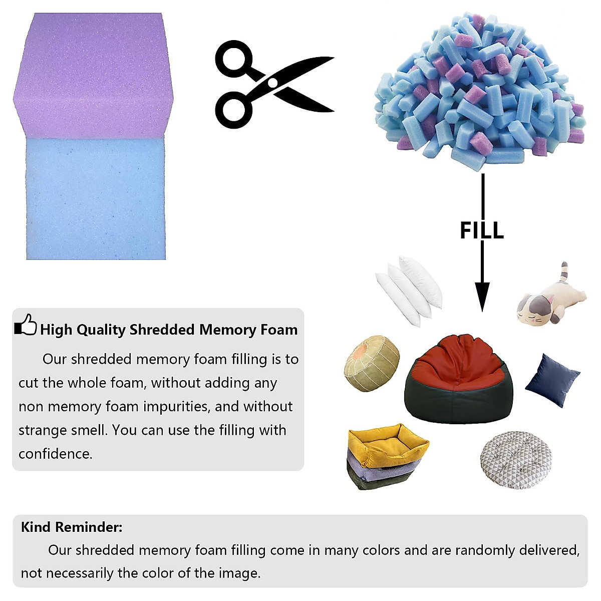 YTAYPP 20 LBS Shredded Memory Foam Fill, Comfortable and Soft Bean Bag Stuffing without Gel, Fluffy Bean Bag Filler for Beanbag, Dog Bed, Various Pillows, Couch Cushion, Stuffed Animal