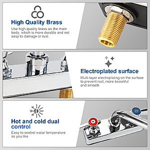 Upgraded Commercial Bar Sink Faucet 4 Inch Center Deck Mount Hand Sink Faucet Brass Constructed & Chrome Polished with 3-1/2" Gooseneck Spout & Ceramic Valve & Dual Lever Handles