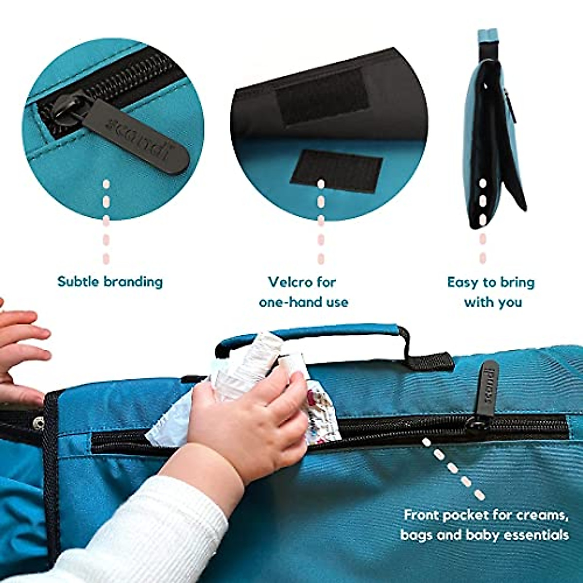 Changing Pad in Petrol Blue. Portable, One-Hand Use for Travel, Diaper Bag or Stroller.