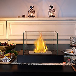 Rectangular Tabletop Fire Bowl Pot with Four-Sided Glass 13.5" L Portable Tabletop Fireplace Clean Burning Bio Ethanol Ventless Fireplace for Indoor Outdoor Patio Parties Events
