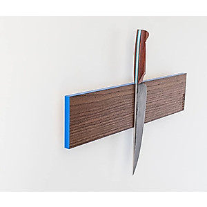 360KnifeBlock BAR - (walnut & blue) 4”x16” wall mount knife BAR - integrated level, steel clips, 2” screws