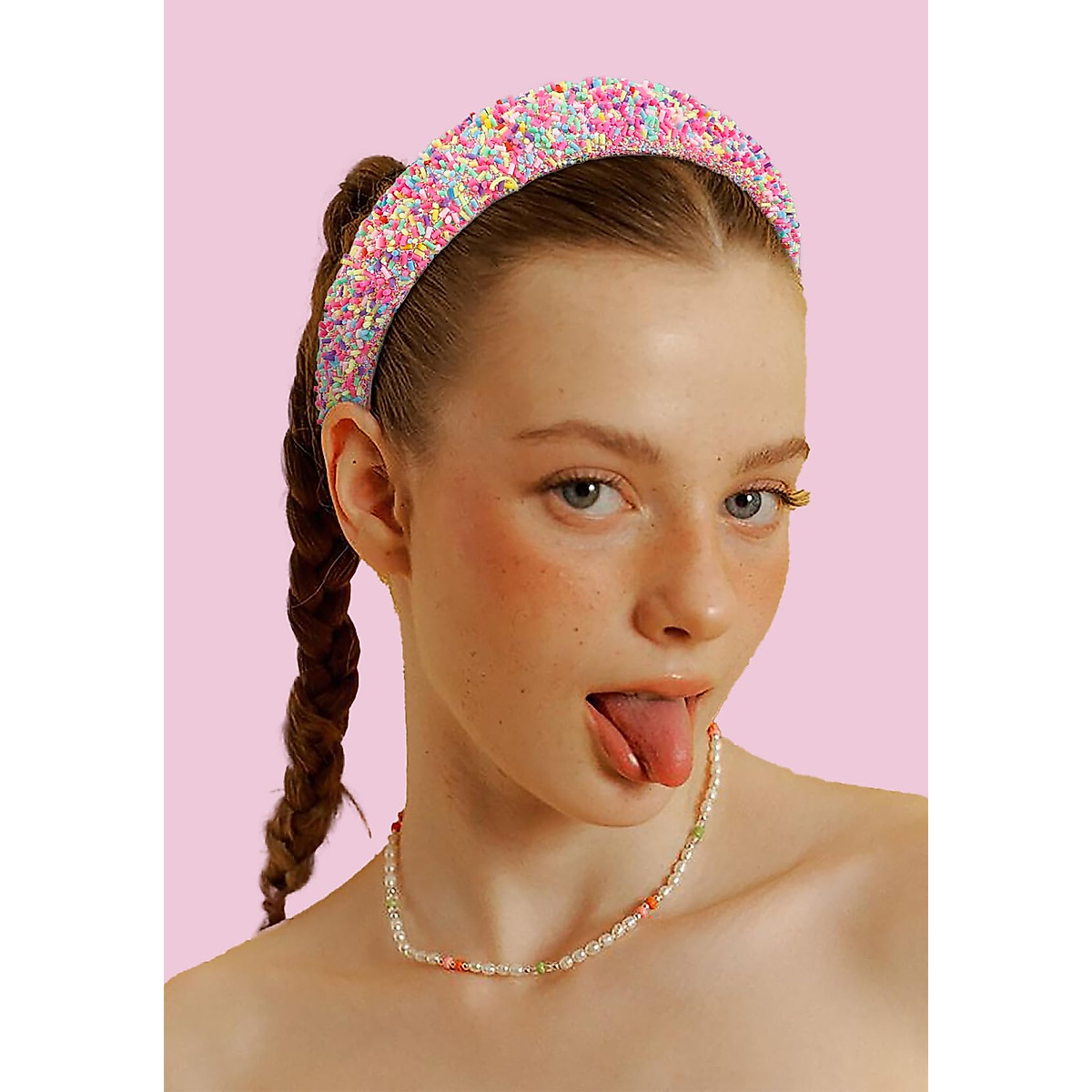 TEBIEKOY 2Pcs Sprinkle Headbands for Women Girls Wide Padded Head Bands for Women's Hair Non Slip Pink Purple Headband Thick Donut Hairbands Cute Hair Accessories