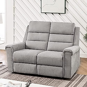 MELLCOM Linen Reclining Loveseat, Manual Reclining Home Theater Seating, Upholstered Sofa Recliner Chair, Arm Chair for Living Room Reading Room Bedroom, Loveseat, Gray