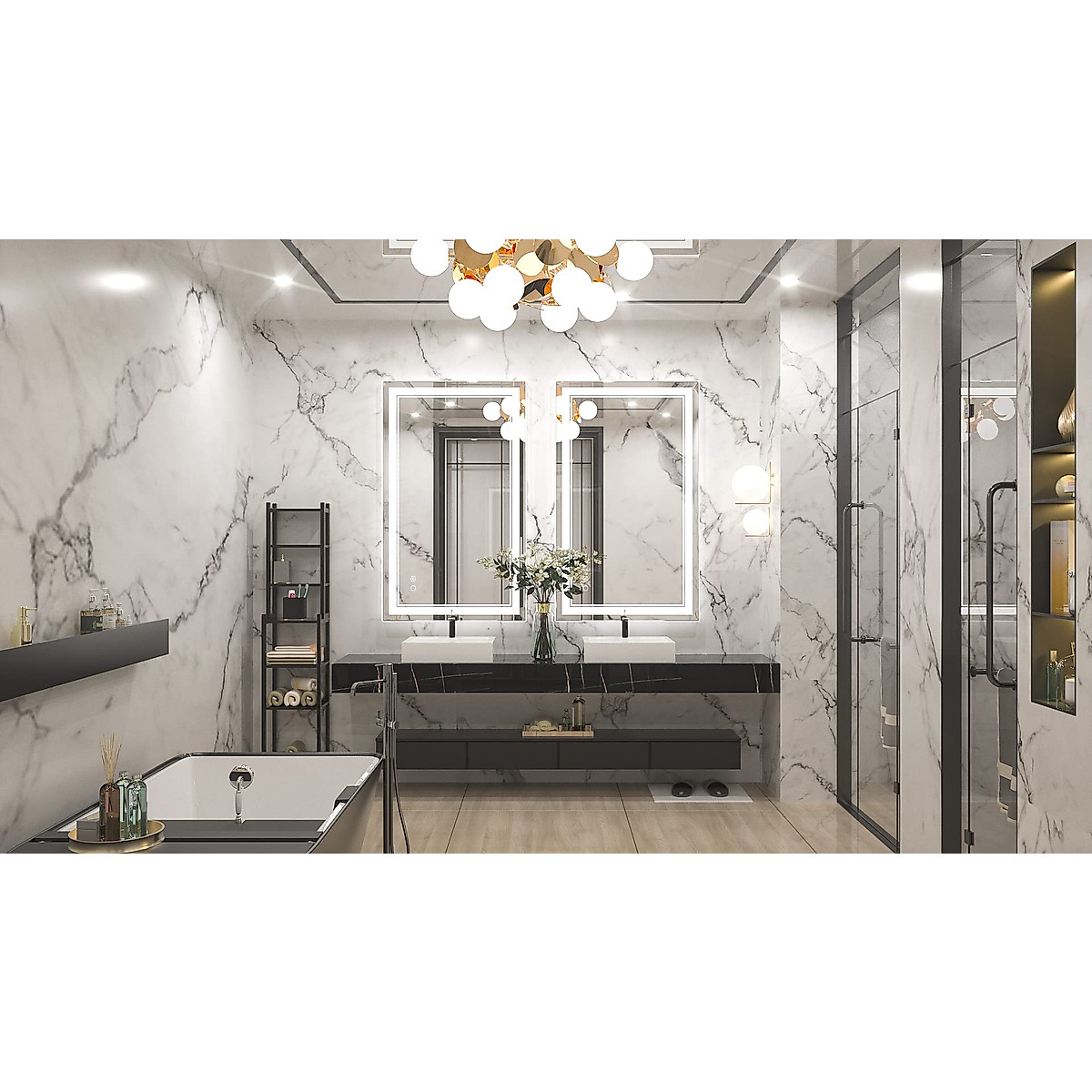 Keonjinn LED Bathroom Mirror with Lights, 40 x 24 Inch Front Lighted Vanity Mirror, Wall Mounted Anti-Fog Memory Brightness Dimmable Makeup IP54, Shatterproof (Horizontal/Vertical)