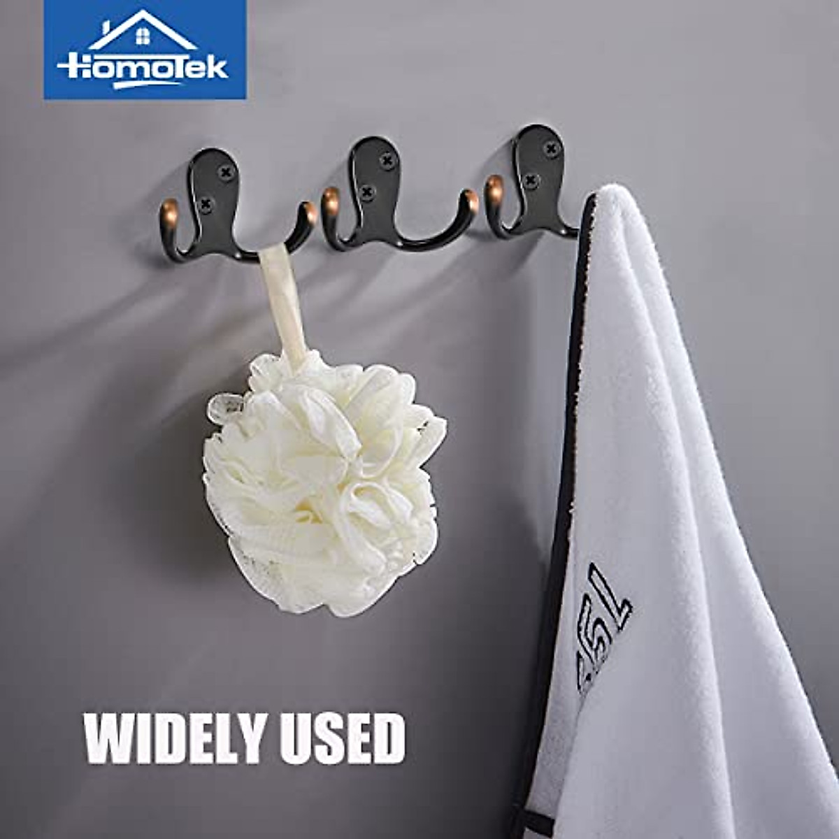 HOMOTEK 4 Pack Heavy Duty Coat Hooks Wall Mounted Double Prong(Left and Right) Rustproof Coat Hooks Hardware Retro Dual Robe Hanger for Coat,Towel, Scarf, Hat, Bag, Key, Shoes, Oil Rubbed Bronze