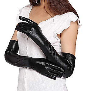LOVARTS BEAUTY Long Women Opera Party Flapper Evening Satin Gloves Stretchy Adult Size Elbow Length 21in/53cm (Black-54cm/21in)