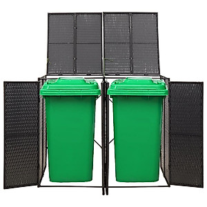 vidaXL Double Wheelie Bin Shed Outdoor Patio Recycling Dustbin Trash Cover Store Garden Wheelie Bin Storage Black 140x80x117 cm Poly Rattan