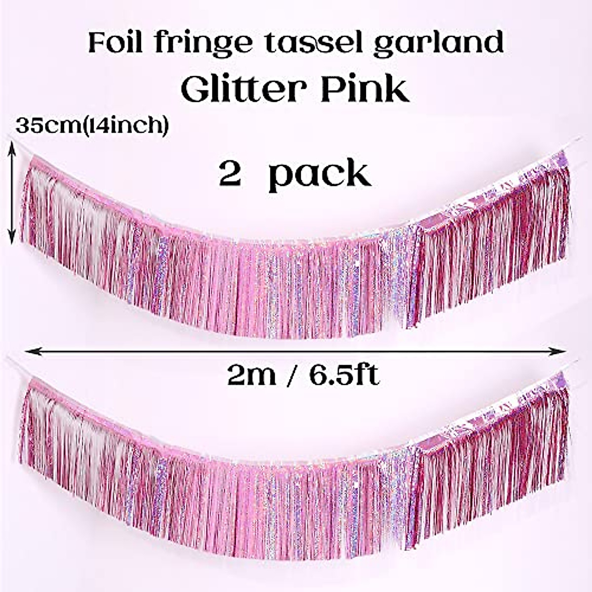 Premium Glitter Pink Fringe Tassel Garland for Party Decorations -4 Layers Thick, 2 Pack | LILF Foil Tinsel Garland Party Streamers for Wedding Birthday Party Christmas Decoration Home Hanging Decor
