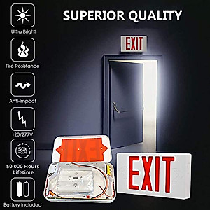 LED Exit Sign, Emergency Exit Light with Battery Backup, Double Face, UL 924, AC 120/277V, Damp Location, Hardwired Red Letter Exit Lights for Business Commercial