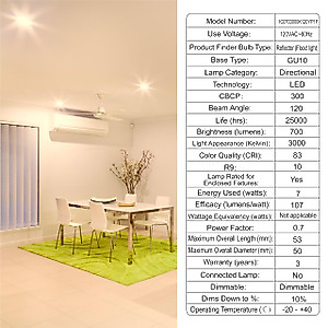 EACLL MR16 GU10 LED Bulb Dimmable, 3000K Warm White, 7W Equivalent 75W, 25,000 Hours Lifetime, Energy Efficient Soft White Light, 750 Lumens 120 Degree Flood Beam No Flicker Spotlight, 4-Pack