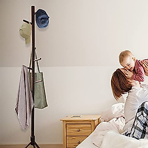 Z&L HOUSE Coat Rack Freestanding, Pure Natural Solid Wooden Coat Tree, 8 Hooks And Adjustable Height Floor Hanger, Used In The Bedroom Living Room Office To Hang Clothes, Hats, Bags