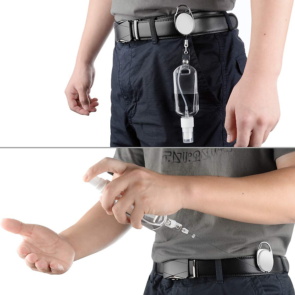 Linkidea 1.69oz Empty Hand Soap Bottles, Portable Travel Plastic Bottles, Fine Mist Spray Bottle, Reusable Squeezable Leak Proof Toiletries Container with Keychain & Stretchable Lanyard (4 Pack)