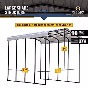 Arrow 14' x 20' x 14' 29-Gauge Metal RV Carport and Multi-Use Shelter for Large Vehicles- Eggshell