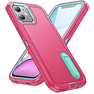 BaHaHoues for iPhone 11 Case, iPhone 11 Phone Case with Built in Kickstand,Shockproof/Dustproof/Drop Proof Military Grade Protective Cover for iPhone 11 6.1 inch (Pink/Aqua Blue)