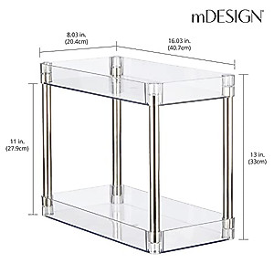 mDesign Slim 2-Tier Household Stackable Storage Shelf Organizer Tray for Cabinet or Counter in Bathroom, Kitchen, Craft Room, Laundry Room, Office, and Kid's Playroom - Clear/Chrome