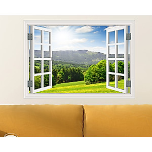 FLFK Fake Window Wall Sticker - Landscape Faux Window Wall Mural for Wall Decor, Stick and Peel Wall Decals,16"x24"