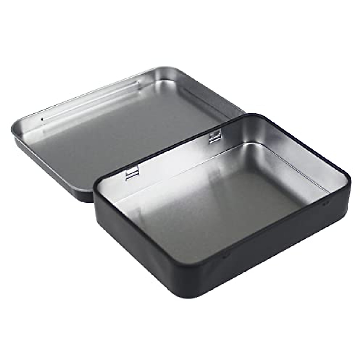 12 Pieces Rectangular Metal Empty Hinged Tins Containers Basic Necessities Home Storage Organizer Mini Box Set, 4.5 x 3.3 x 0.87 inches (Black)
