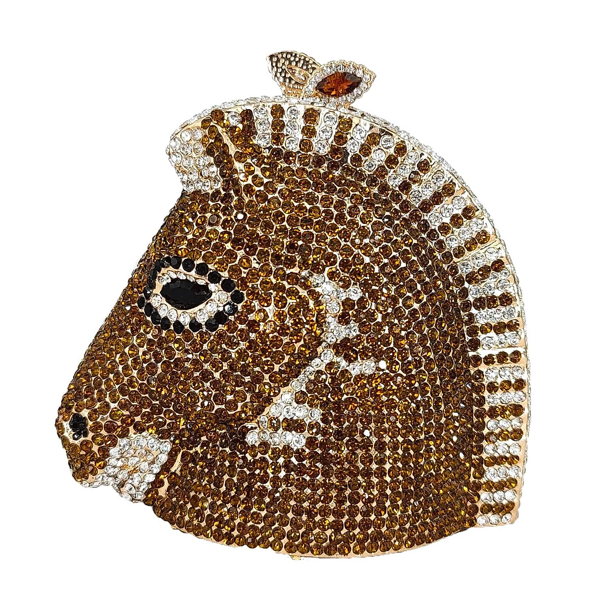 Sparkling 3D Horse Head Shape Women Crystal Clutch Bag Evening Wedding Handbags (Brown)