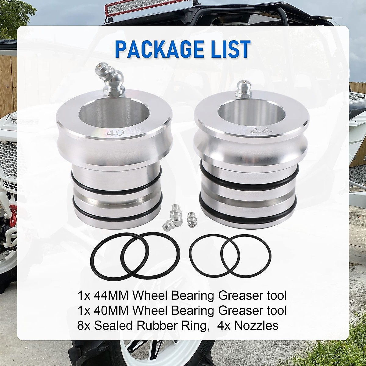 JDMSPEED New 44/40MM Front Rear Wheel Bearing Greaser Tools Replacement for Polaris Ranger 570 800 900 1000XP Sportsman 500 850 1000XP Replacement for Polaris ATV UTV SxS/RZR 900S/ 1000/ PRO XP