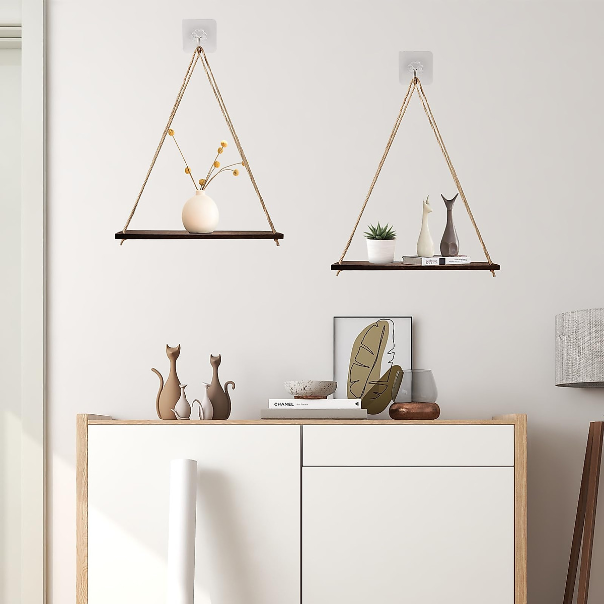 Chihutown Wood Hanging Shelves for Wall, Wall Hanging Shelf, Window Plant Shelves, Floating Wall Shelves for Living Room Bedroom Bathroom Kitchen (Dark Brown)