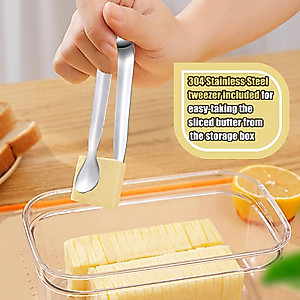 Butter Slicer Cutter Dish Airtight Box Stick Container Airtight Lid with 304 Stainless Steel Tweezer for Fridge Storage