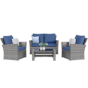 Amopatio Patio Furniture Set, 4 Pieces Outdoor Patio Furniture Wicker Sectional Sofa Outdoor Patio Set Patio Conversation Sets, Grey