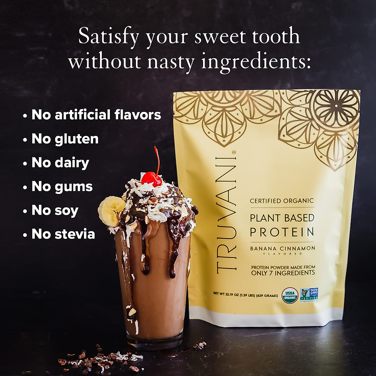 Truvani Vegan Pea Protein Powder | Banana Cinnamon | 20g Organic Plant Based Protein | 20 Servings | Keto | Gluten & Dairy Free | Low Carb | No Added Sugar