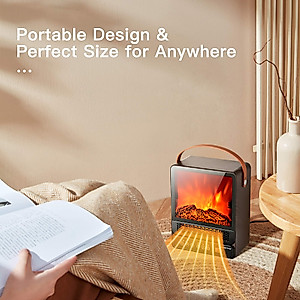DORTALA 14.5" Mini Portable Electric Fireplace, 750W/1500W Tabletop Stove Heater with 3D Flame & Remote Control, Electric Fireplace Heater with Overheat Protection,12H Timer,Walnut