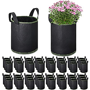Mimorou 40 Pack 5 Gallon Fabric Grow Bags Nonwoven Aeration Fabric Pots with Handles Heavy Duty Thickened Aeration Container for Garden and Planting Vegetable Flowers, Black with Green, Black,green