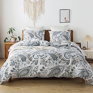 HoneiLife King Size Duvet Cover - 3pcs Paisley Comforter Cover, Soft & Breathable Floral Bedding Duvet Cover Sets with Zipper Closure & Corner Ties, Wildflower Comforter Cover Sets All Season Use