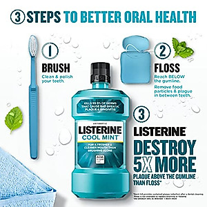 Listerine Cool Mint Antiseptic Mouthwash to Kill 99% of Germs That Cause Bad Breath, Plaque and Gingivitis, Cool Mint Flavor, 1 L (Pack of 2)