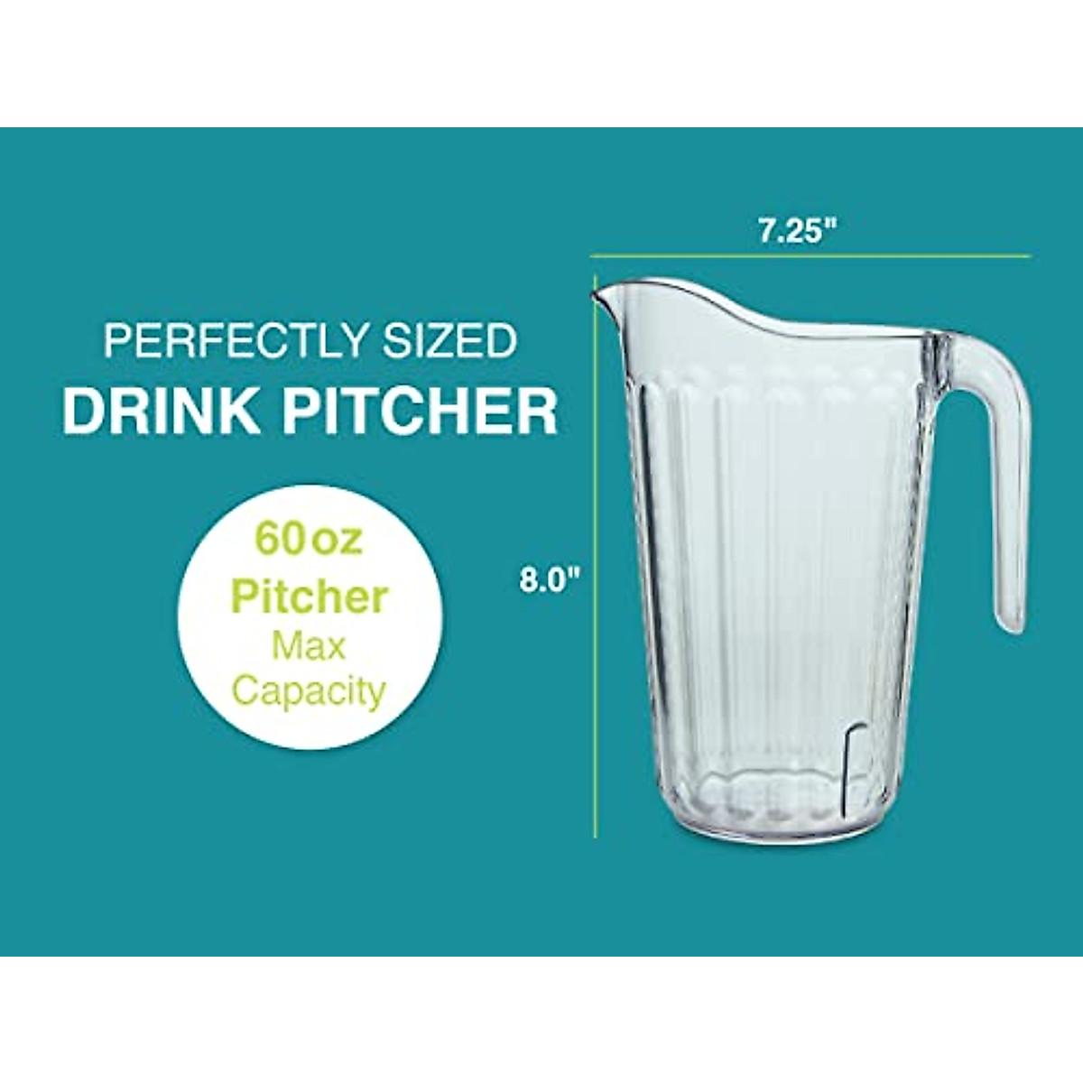 Arrow Home Products Clear Plastic Pitcher, 60 Ounce - 6 Pack Bulk Set for Bars and Restaurants - Space-Saving Stackable Design - Fill with Ice Water, Beer - Made in the USA, BPA Free, Dishwasher Safe