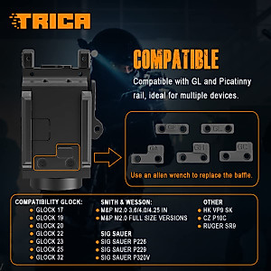 trica 800 Lumens Compact Green/Red Laser Light Combo, Compact Rechargeable Tactical Flashlight with Green Beam Quick Release Strobe Function Laser Light Combo with 1913 or GL Rail, Built-in Batter