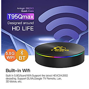 Android 9.0 TV Box T95Q Amlogic S905X3 with 4GB Ram 64GB Rom 4K Ultra HD H.265 Dual Band WiFi Bluetooth 4.0 Media Box 2.4/5Ghz WiFi 100M Lan