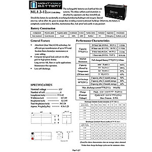 Mighty Max Battery 12V 1.3Ah Replacement Battery for Wangpin 6FM1.3