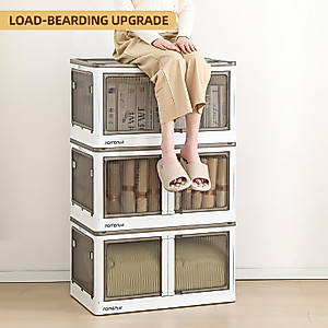 sunamon Stackable Storage Bins with 5 Doors, Plastic Storage Bins With Lids, 80Gal Collapsible Storage Bins with Wheels Large Closet Storage Bins For Shelves Home Bedroom Office, 3 Pack