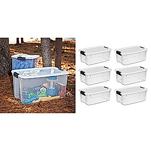 Sterilite 19889804 70 Quart/66 Liter Ultra Box Clear with a White Lid and Black Latches, 4-Containers & 19849806 18 Quart/17 Liter Ultra Latch Box, Clear with a White Lid and Black Latches, 6-Pack