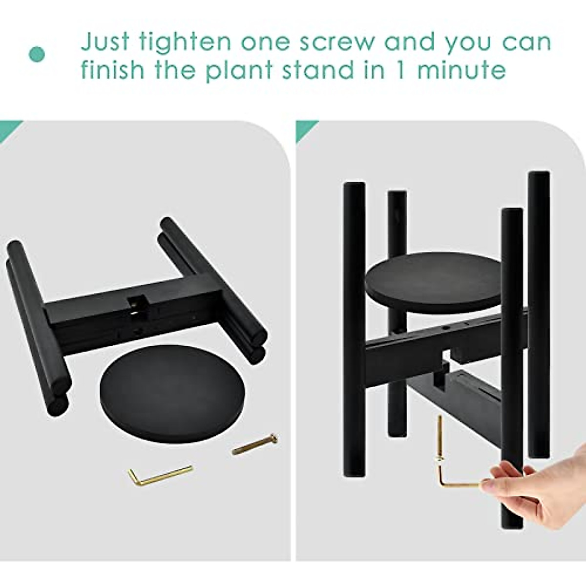 AUGOSTA Bamboo Adjustable Planter Tray Included, Mid Century Modern Indoor Plant Stand, Fit 8 9 10 11 12 inch Pots, Plant Pot Not Included (Black)