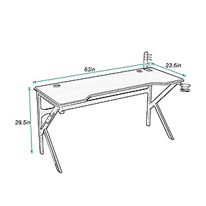 SogesGame Ergonomic Gaming Desk 63inches K Shaped Computer Gaming Desk with XL Mouse Pad Computer Desk,Cup Holder & Headphone Hook, LJ-1909-160all-S8-US