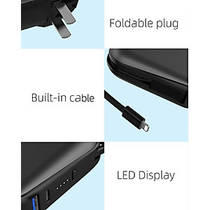 IDMIX Power Bank 10000mAh with MFI Cable, AC Foldable Portable Charger, 20W Fast Battery Pack with USB-A Output, USB-C Output, Compatible for iPhone16/15, Samsung S24, ipad, and More (Black)