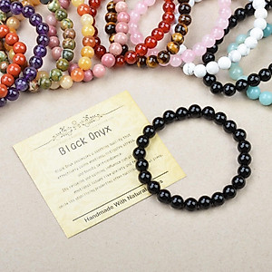 CHCCOYE 4mm Natural Healing Gemstone Bracelet Handmade Yoga Stretch Elastic Bracelet Stress Relief Crystal Jewelry for Men and Women (4mm, Black Onyx)
